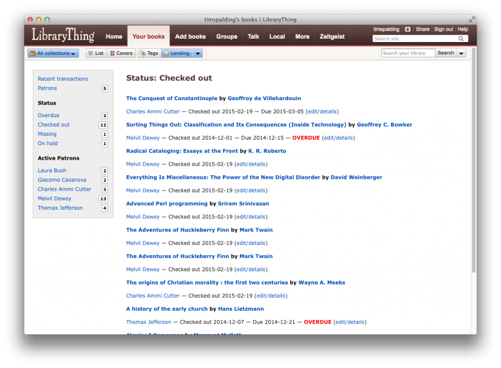 New Feature: Lending (a.k.a. “Circulation”) « The LibraryThing Blog