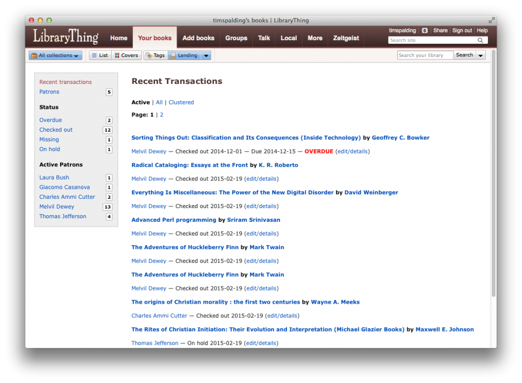 New Feature: Lending (a.k.a. “Circulation”) « The LibraryThing Blog